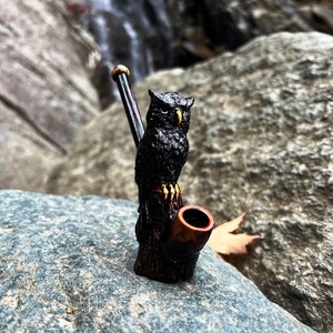 Black Owl Tobacco Smoking Pipe Handmade Spirit Animal Wildlife Art ...