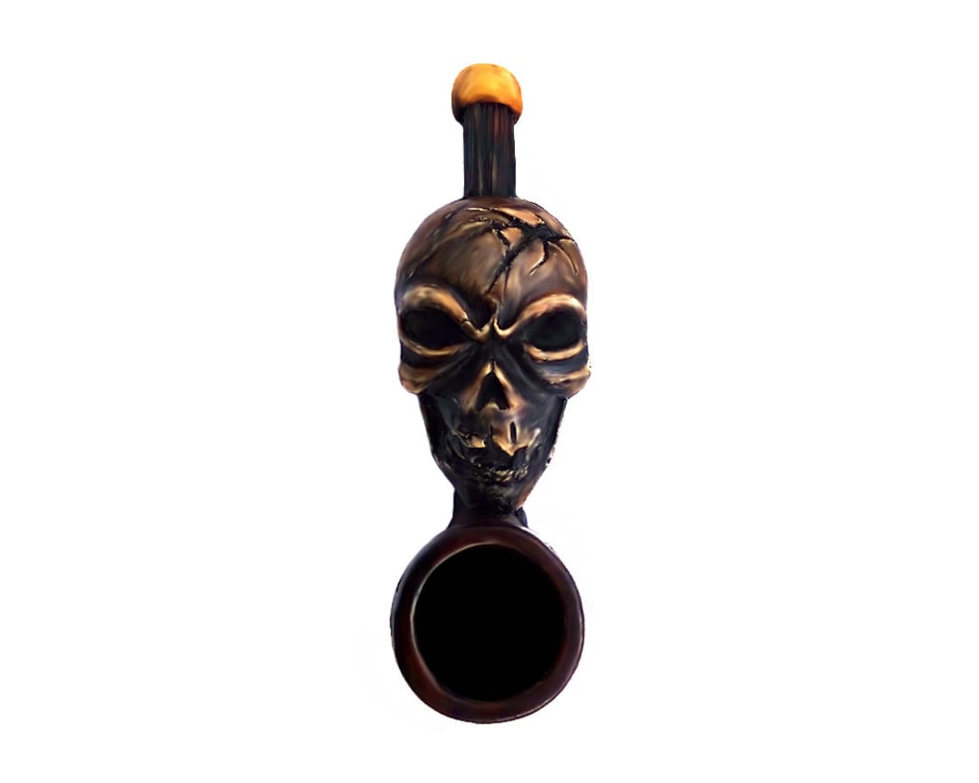 Cracked Skull Tobacco Smoking Hand Pipe Handmade Gray Skeleton Art ...