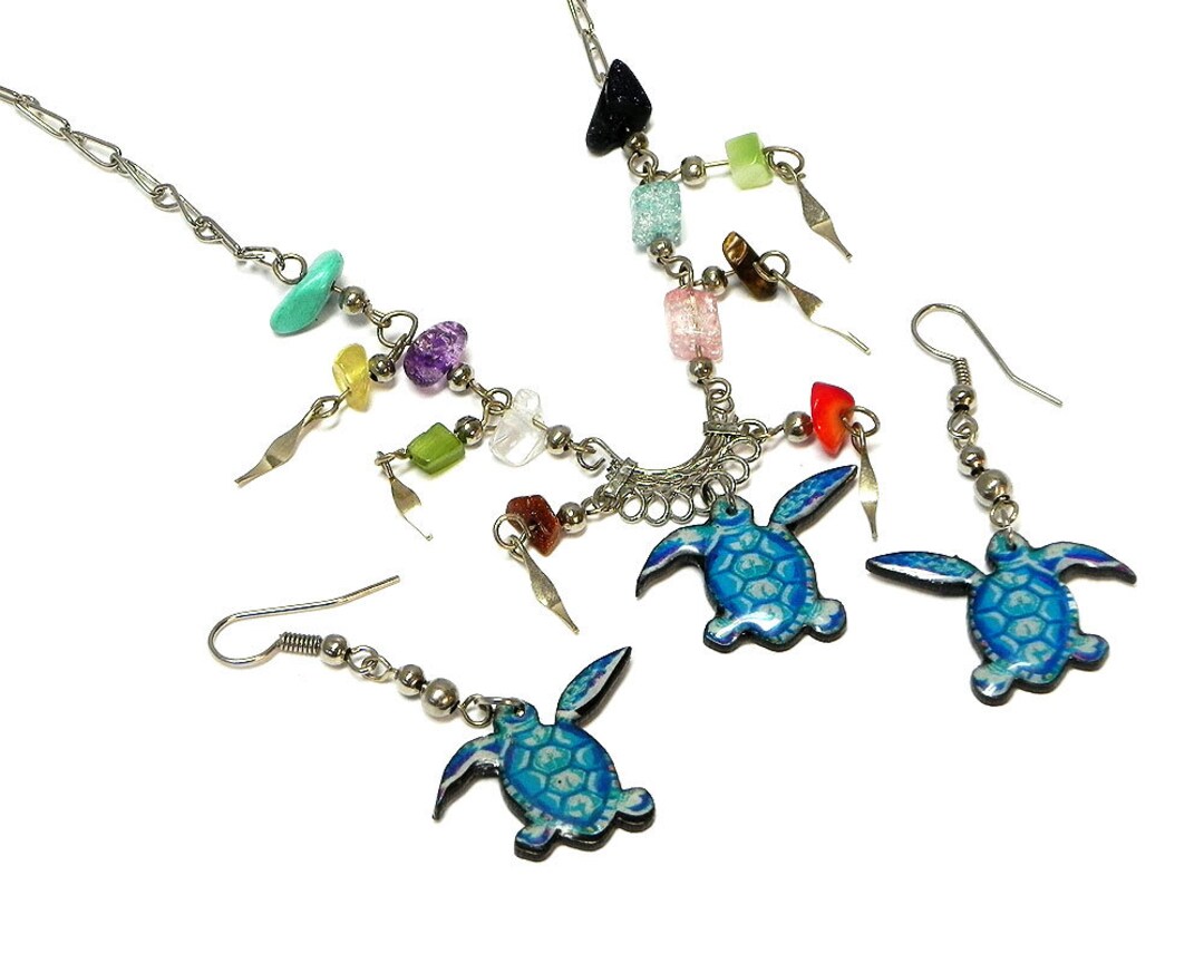 Sea Turtle Chain Necklace With Matching Dangle Earrings - Etsy