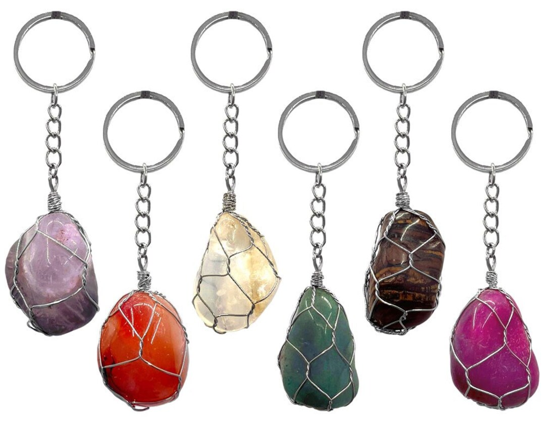 Tumbled Healing Stone Dangle Keychain Handmade Nature Wire Wrapped ...