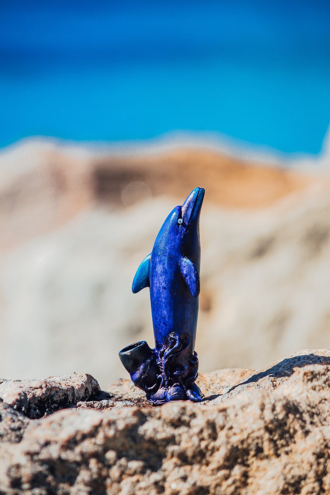 Dolphin Tobacco Smoking Pipe Handmade Sea Animal Natural Bowl Blue ...