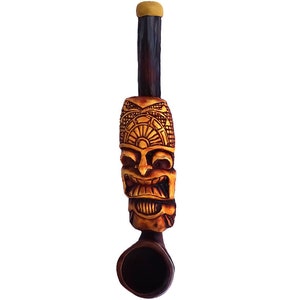 Ku Tiki Mask Tobacco Smoking Hand Pipe Handmade Polynesian God Natural ...