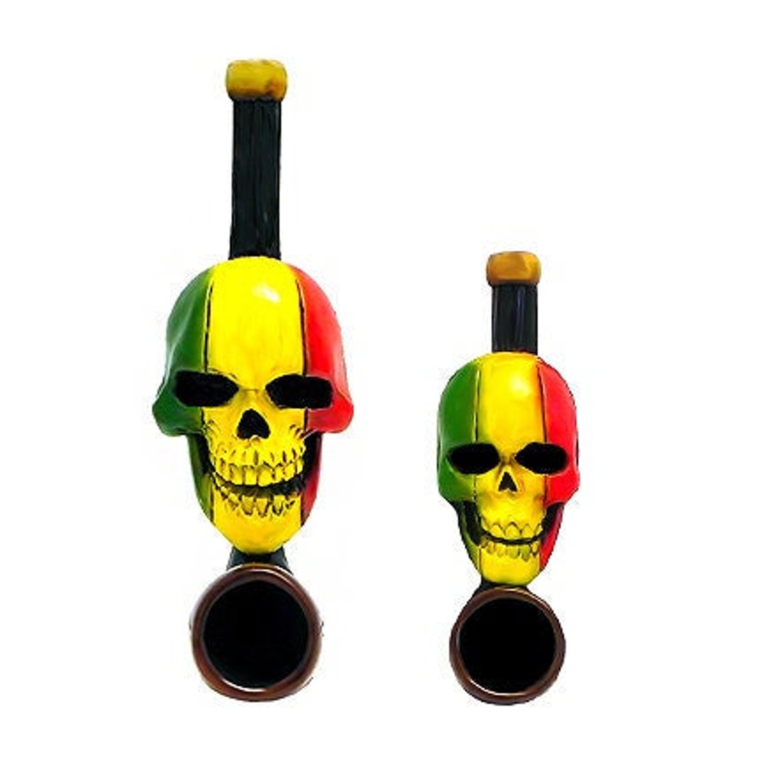 Rasta Skull Tobacco Smoking Hand Pipe Handmade Reggae Skeleton Art ...