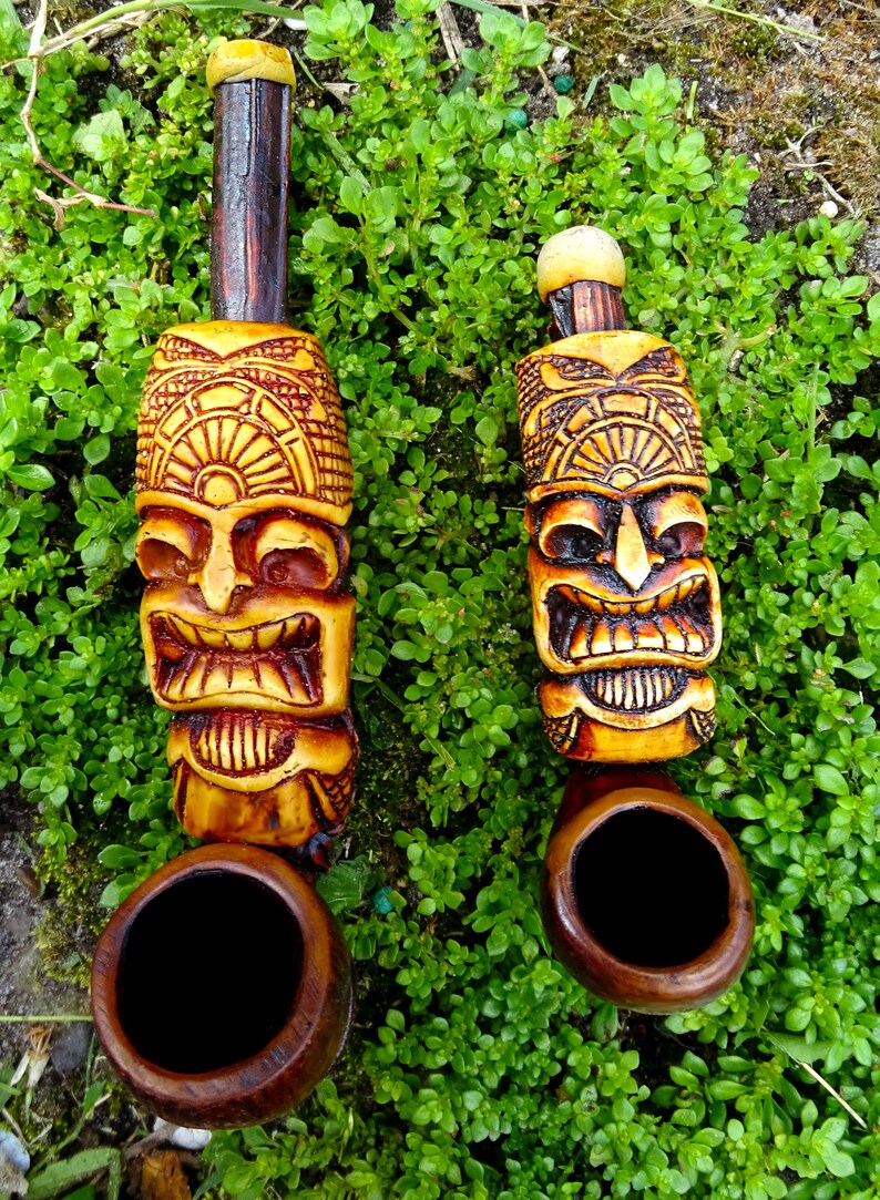 Ku Tiki Mask Tobacco Smoking Hand Pipe Handmade Polynesian - Etsy