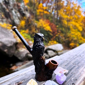 Black Owl Tobacco Smoking Pipe Handmade Spirit Animal Wildlife Art ...