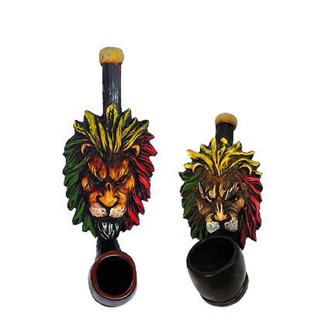 Rasta Scar Lion Tobacco Smoking Hand Pipe Handmade Animal Head Art ...