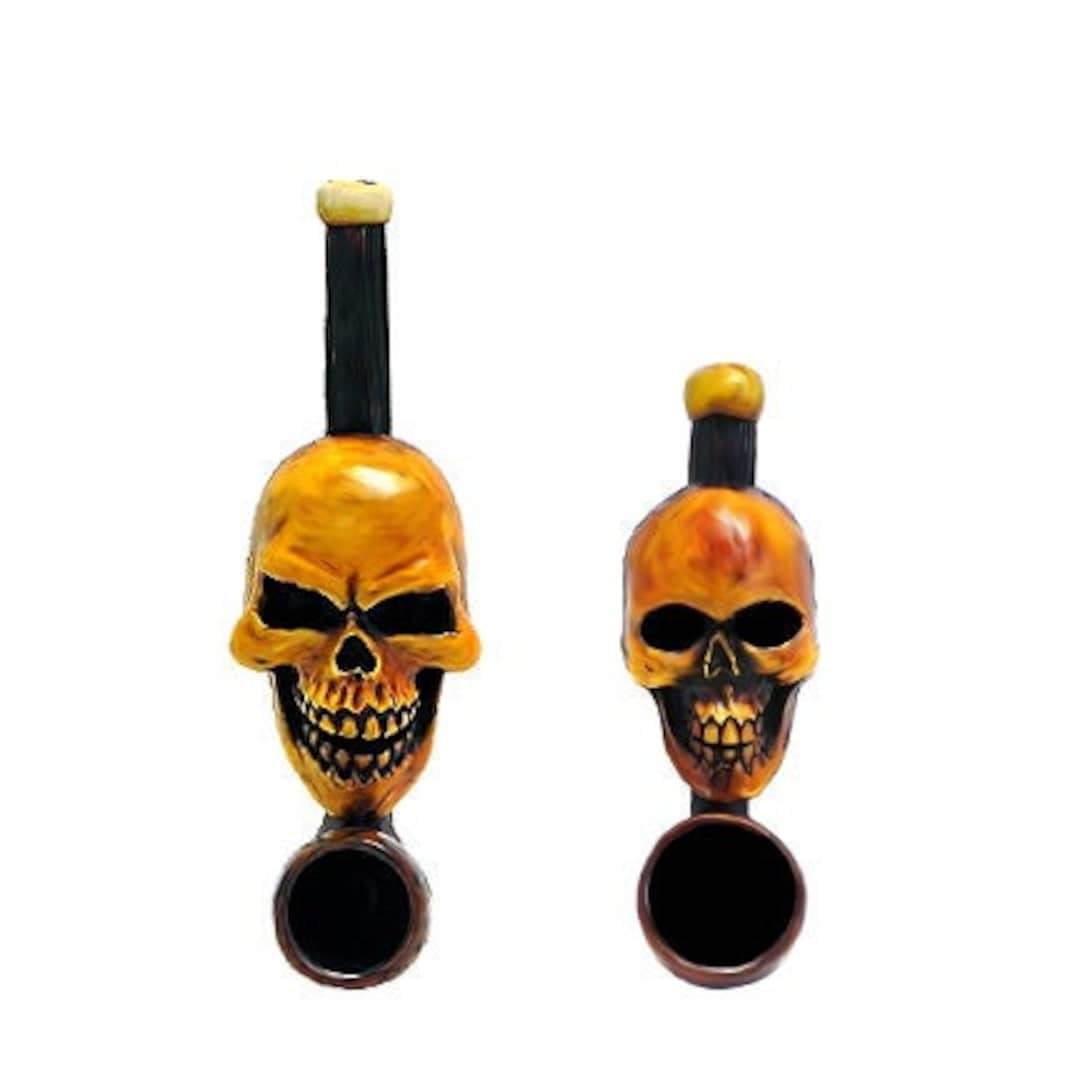 Skull Tobacco Smoking Hand Pipe Handmade Skeleton Art Natural Bowl ...