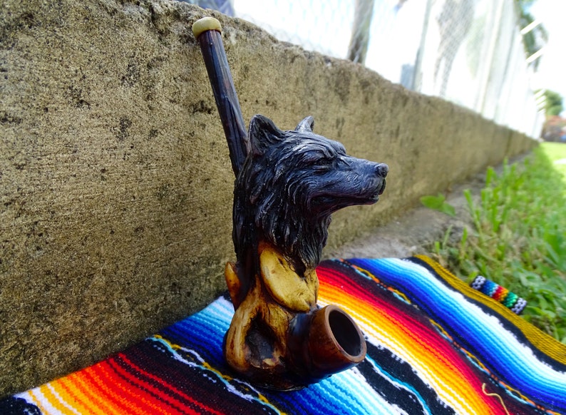 Wolf Head Tobacco Smoking Pipe Handmade Spirit Animal Gray - Etsy