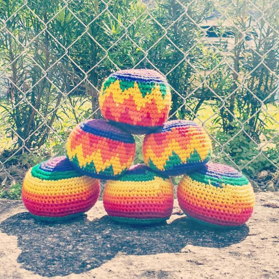 Rainbow Geometric Pattern Crochet Hacky Ball Foot Bag Kick Sack ...