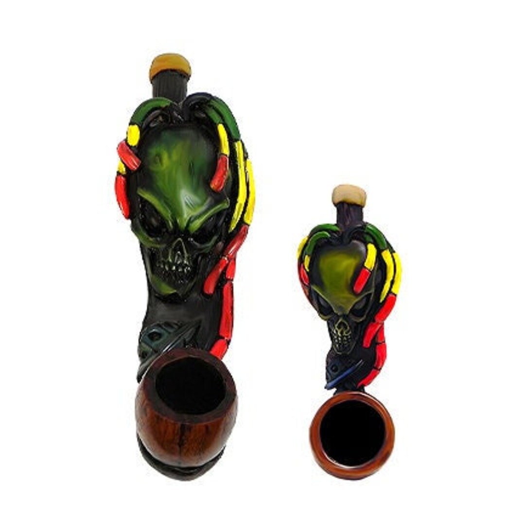 Rasta Alien Tobacco Smoking Hand Pipe Handmade UFO Art Natural Bowl ...