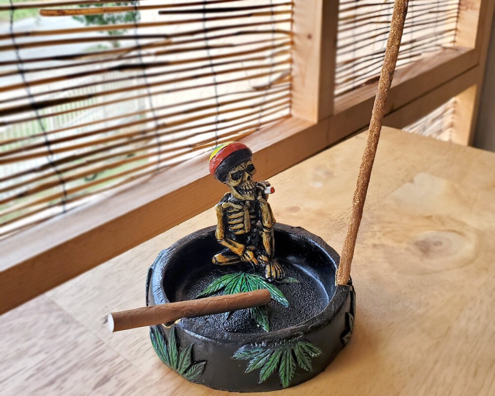 Rasta Skeleton Ash Tray Round Cigarette Burner Incense Stick - Etsy
