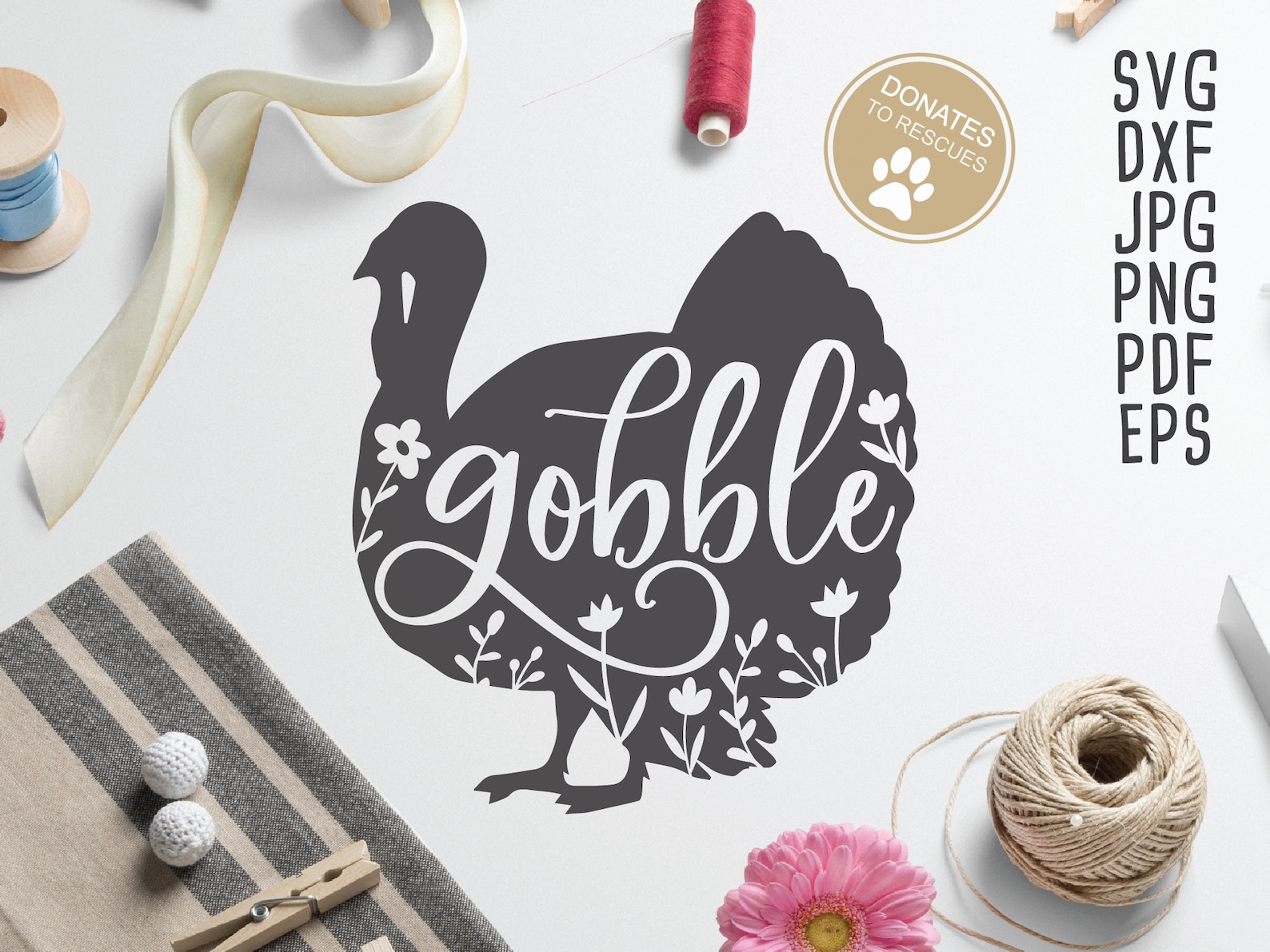 Gobble Floral Turkey SVG | Thanksgiving Svg | Cricut, Silhouette + More ...