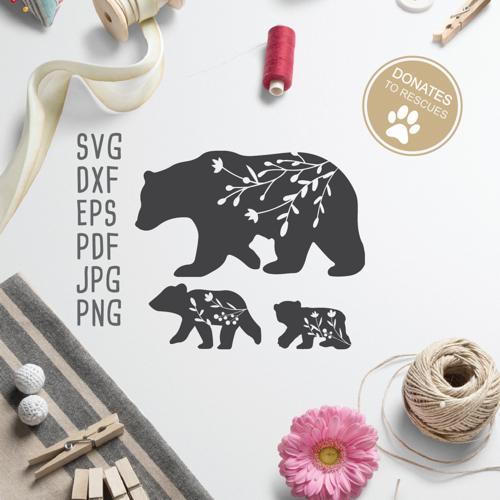 Floral Mama Bear and Baby Bears SVG Cut File Mama Bear Svg | Etsy