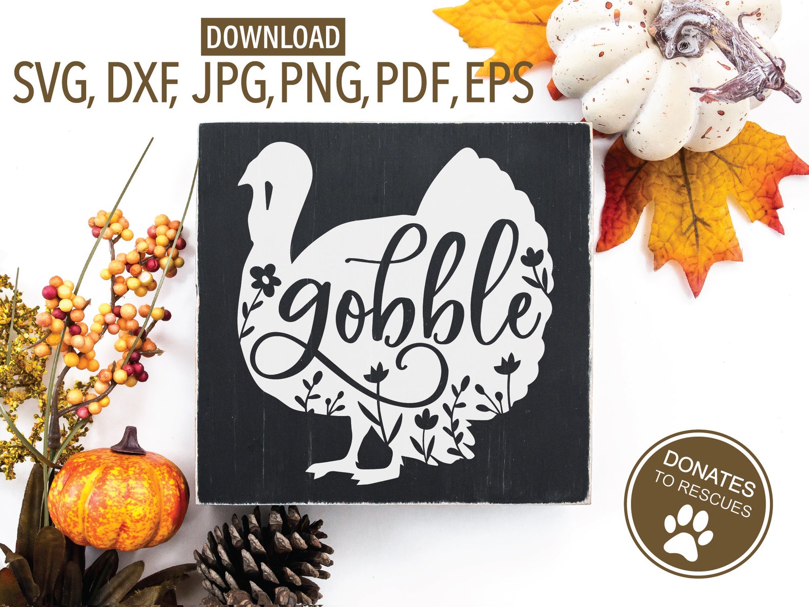 Gobble Floral Turkey SVG Thanksgiving Svg Cricut | Etsy