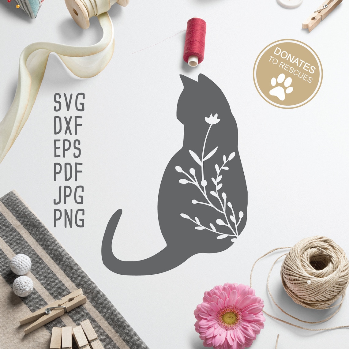 Floral Cat Silhouette SVG Cat svg Floral Cat SVG Cat cut | Etsy