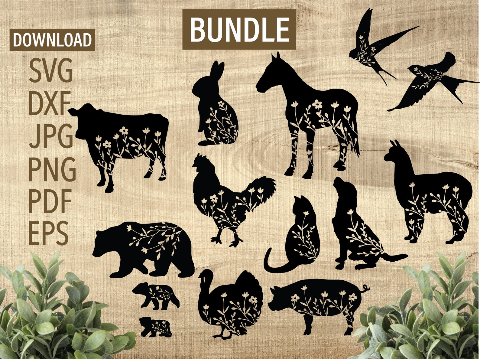 Floral Animal SVG BUNDLE Dog Svg Cat SVG Bird Svg - Etsy