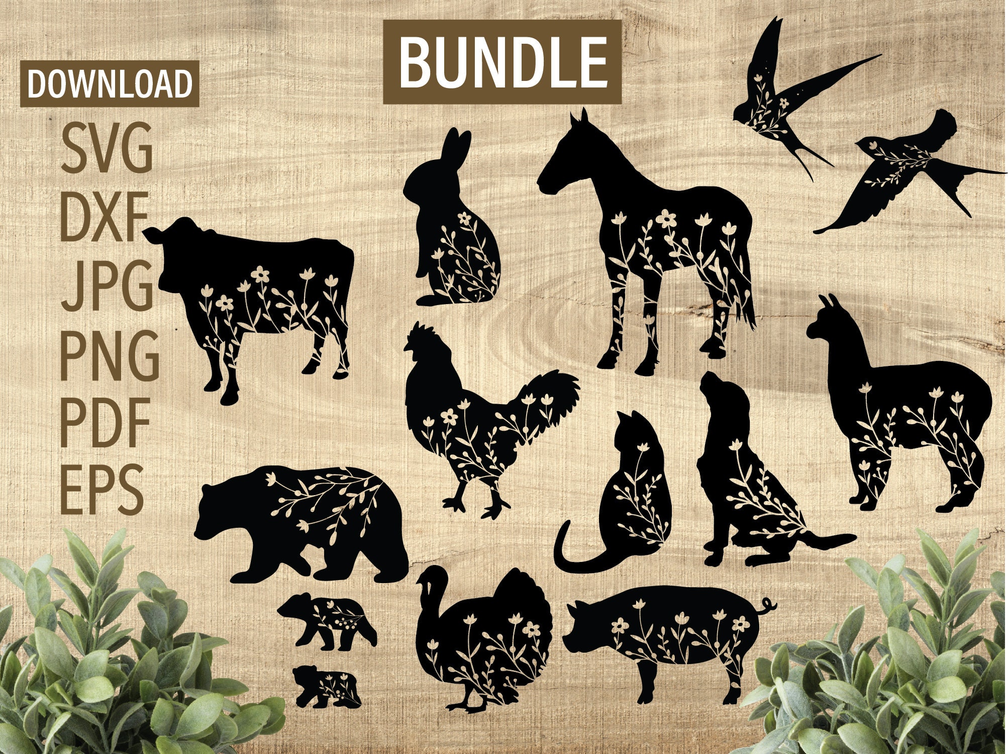 Floral Animal SVG BUNDLE Dog svg Cat SVG Bird svg | Etsy