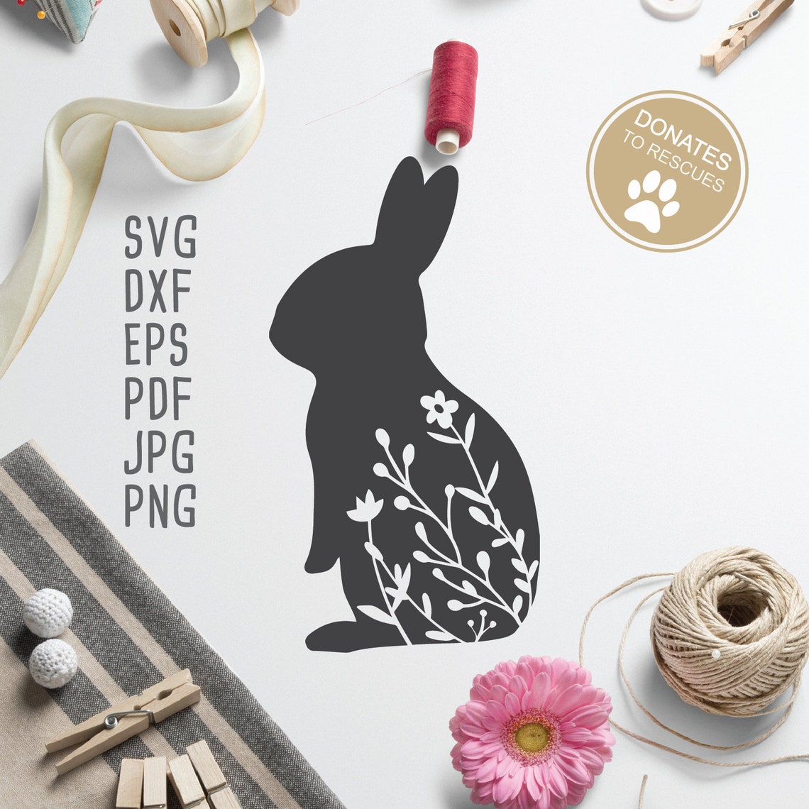 Floral Rabbit Silhouette SVG Floral Bunny SVG Spring svg | Etsy