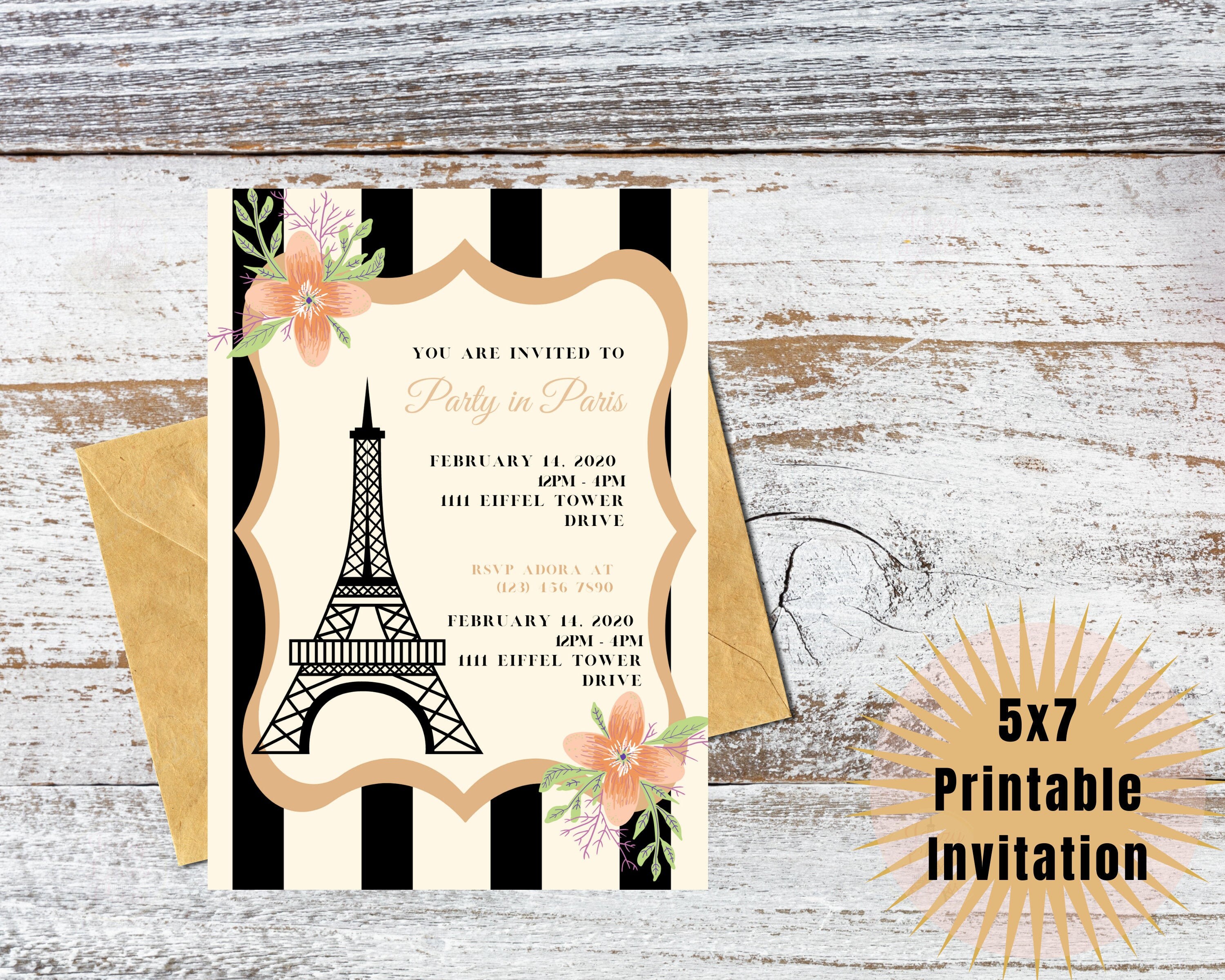 Paris Eiffel Tower Birthday Invitation-paris Theme Digital Invite-paris ...