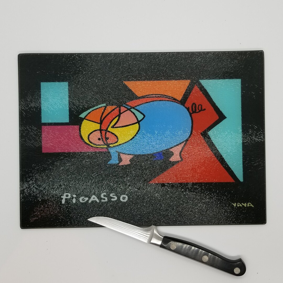 Whimsical Pig Cutting Board: Tempered Glass Cheese Tray, Kitchen Decor ...