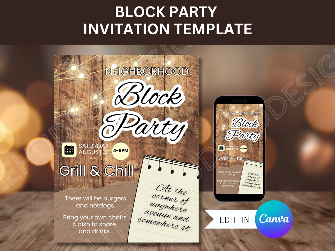 Block Party Invitation Template for Block Party Flyer for Neighborhood ...
