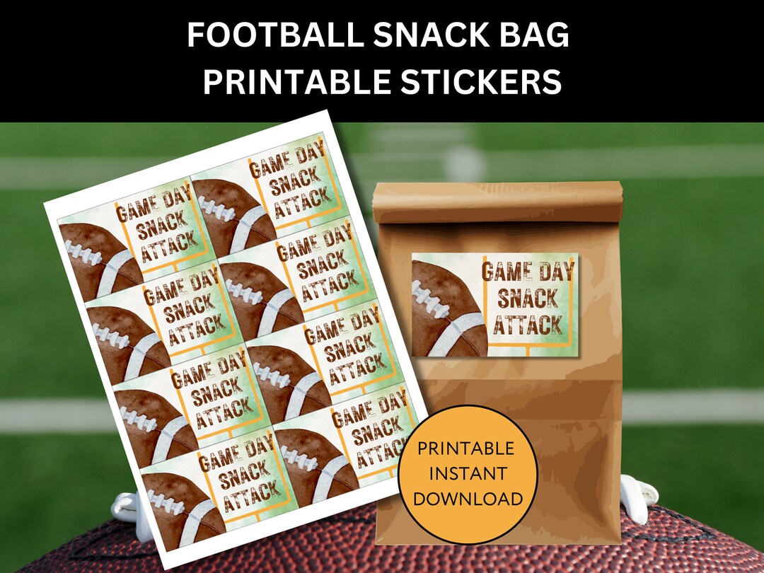Printable Football Snack Bag Tag Stickers for Football Snack Duty Snack ...