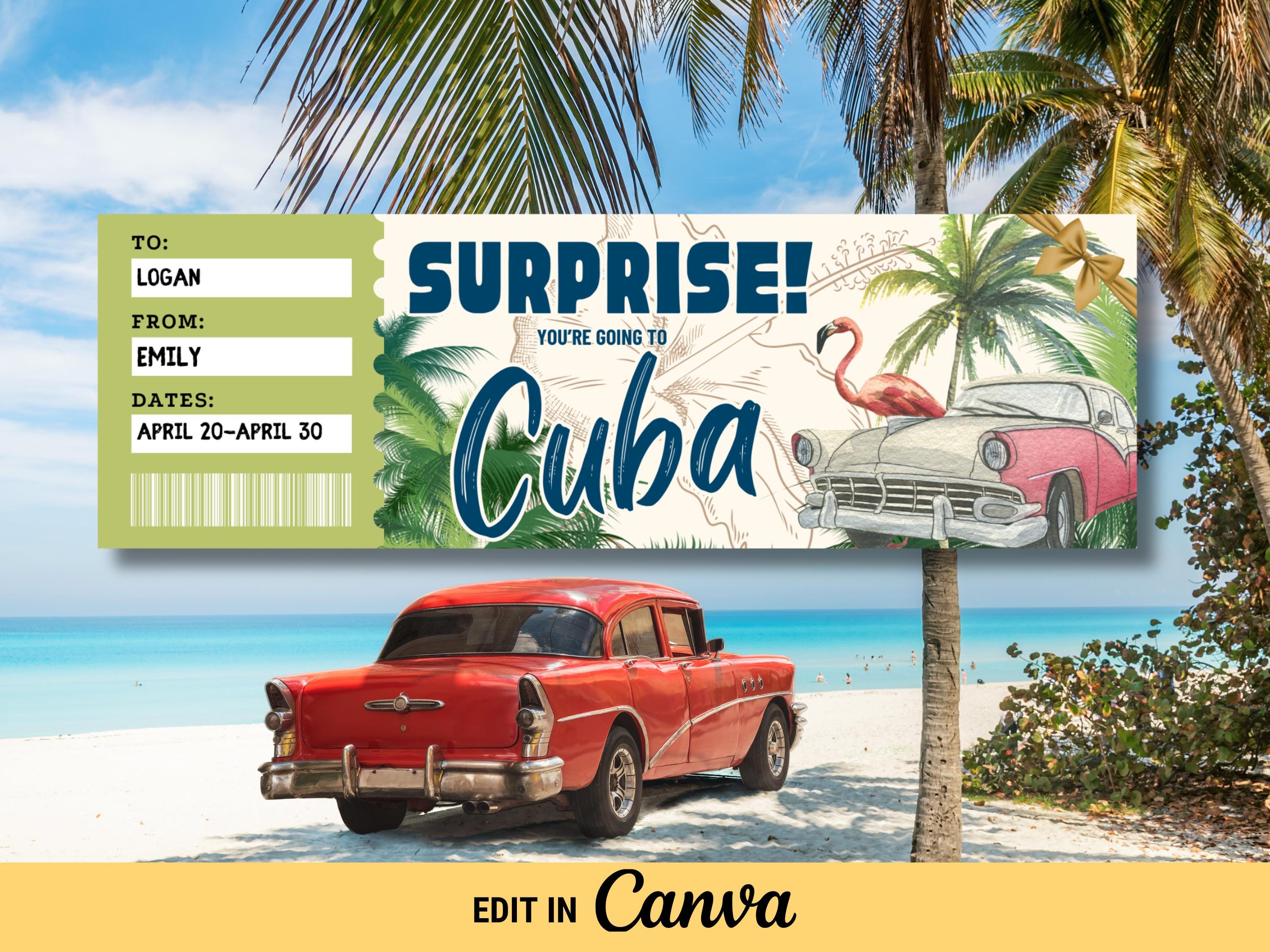 Cuba Surprise Trip Ticket to Havana Cuba Gift Certificate for Vacation ...