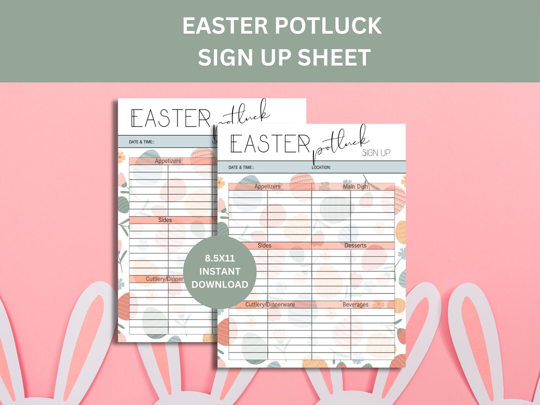 Printable Easter Potluck Sign up Sheet for Easter Meal Sign up Sheet ...