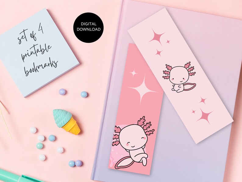 Printable Bookmarks for Kids Cute Axolotl Printable Bookmarks for Girls ...