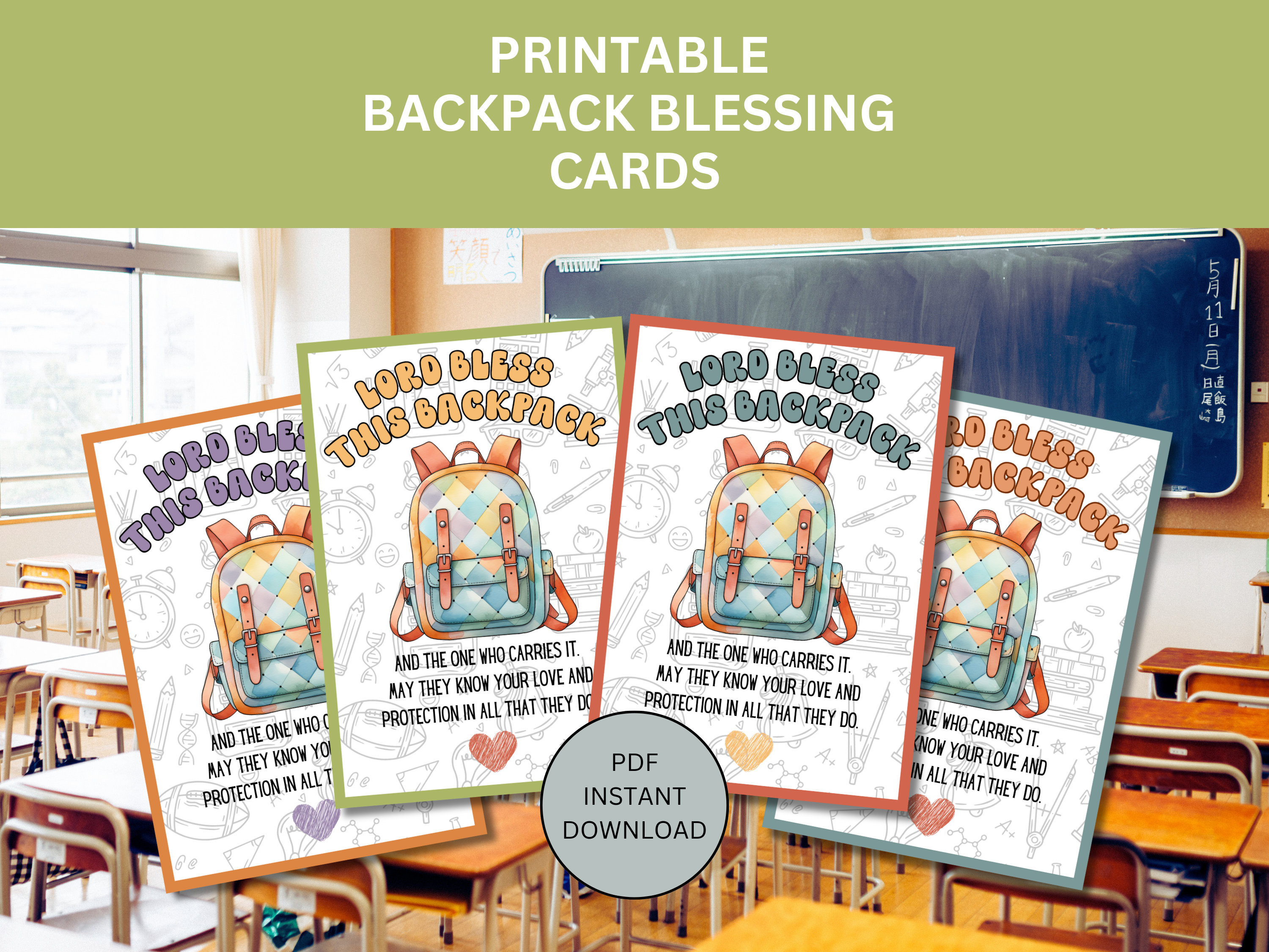 Backpack Blessing Printable Cards for Backpacks Prayer Tags Lord Bless ...