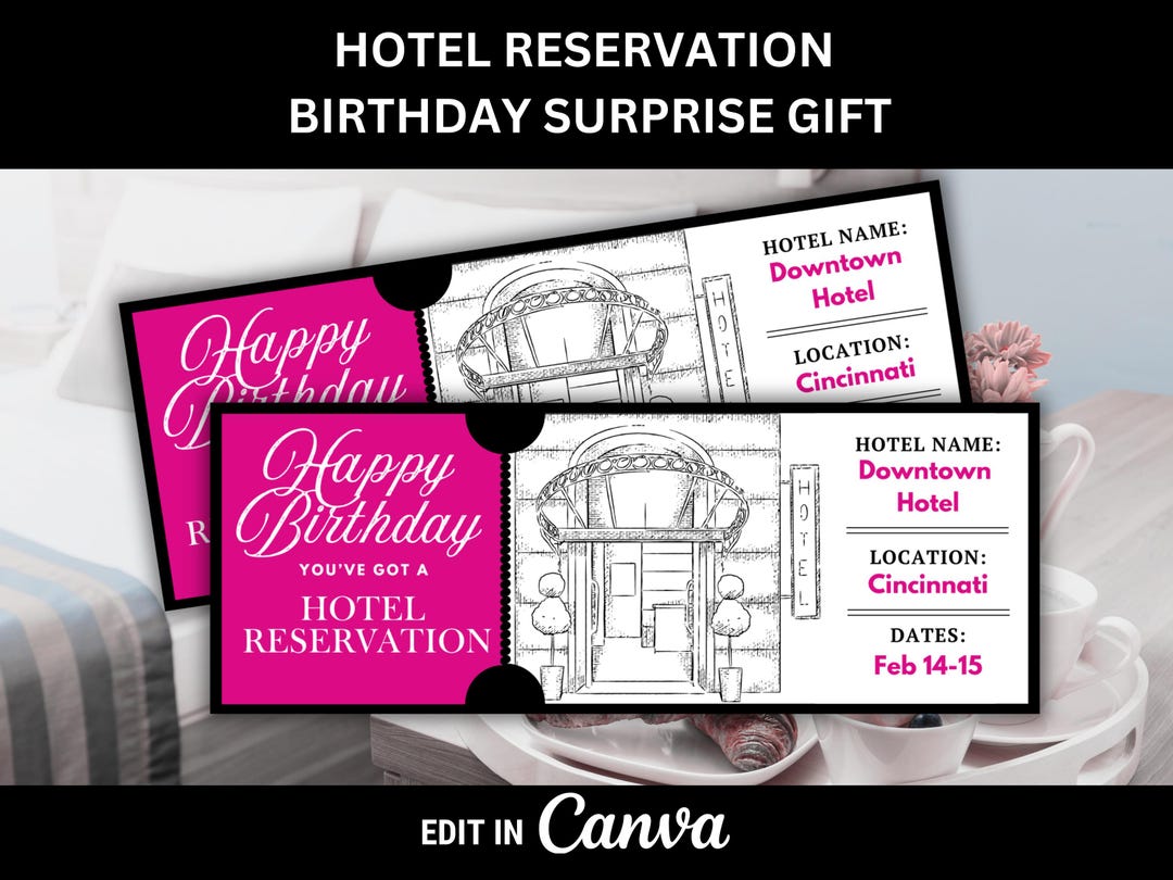 Hotel Reservation Gift Certificate for Birthday Surprise Ticket for ...