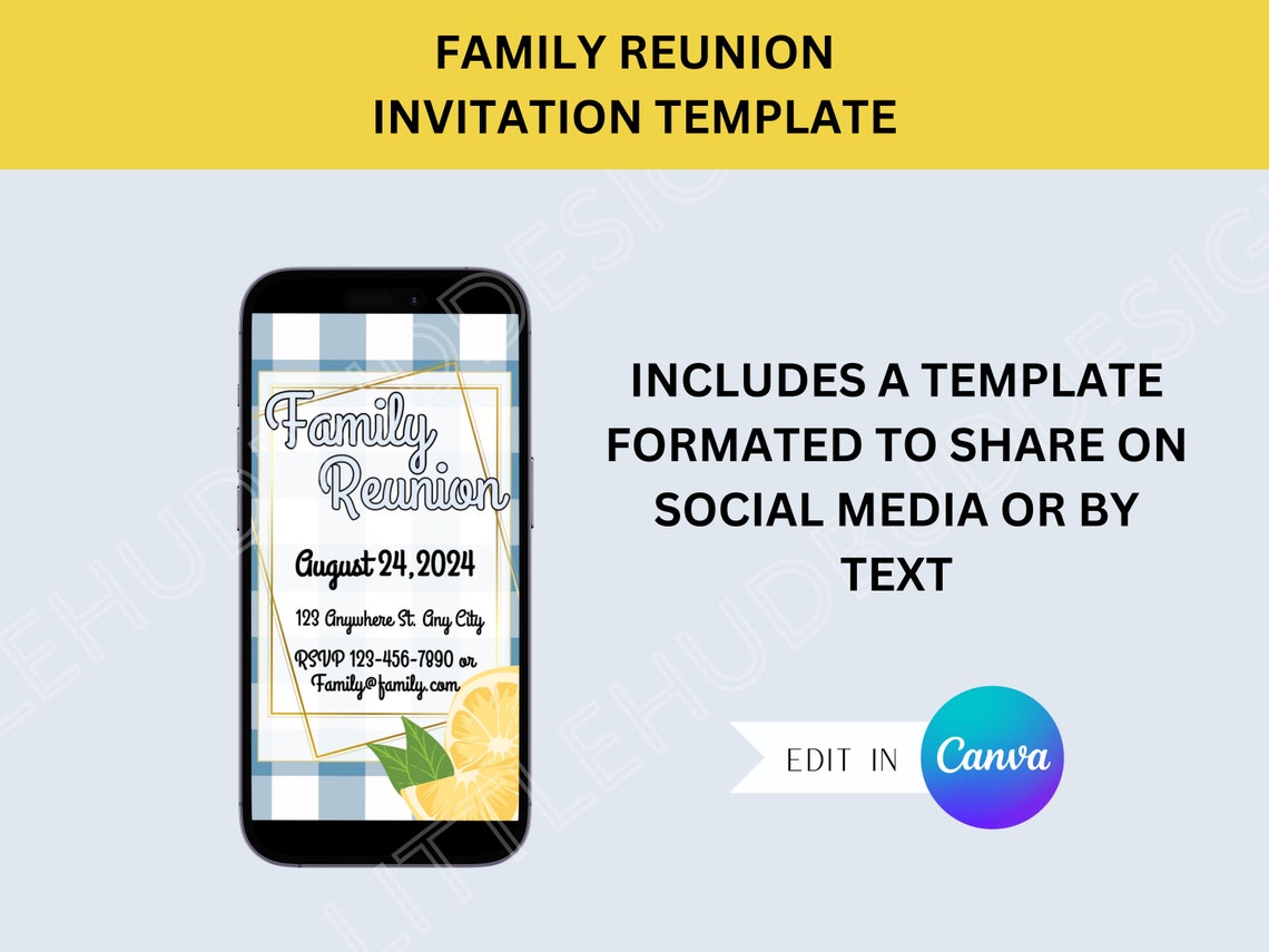 Family Reunion Invitation Template Editable Family Reunion Invite for ...