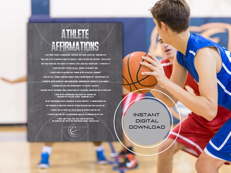 Christian Basketball Affirmation Poster for Basketball Player Senior ...