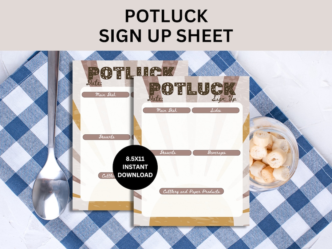 Potluck Sign up Sheet for Church Potluck or Office Party Sign up Sheet ...