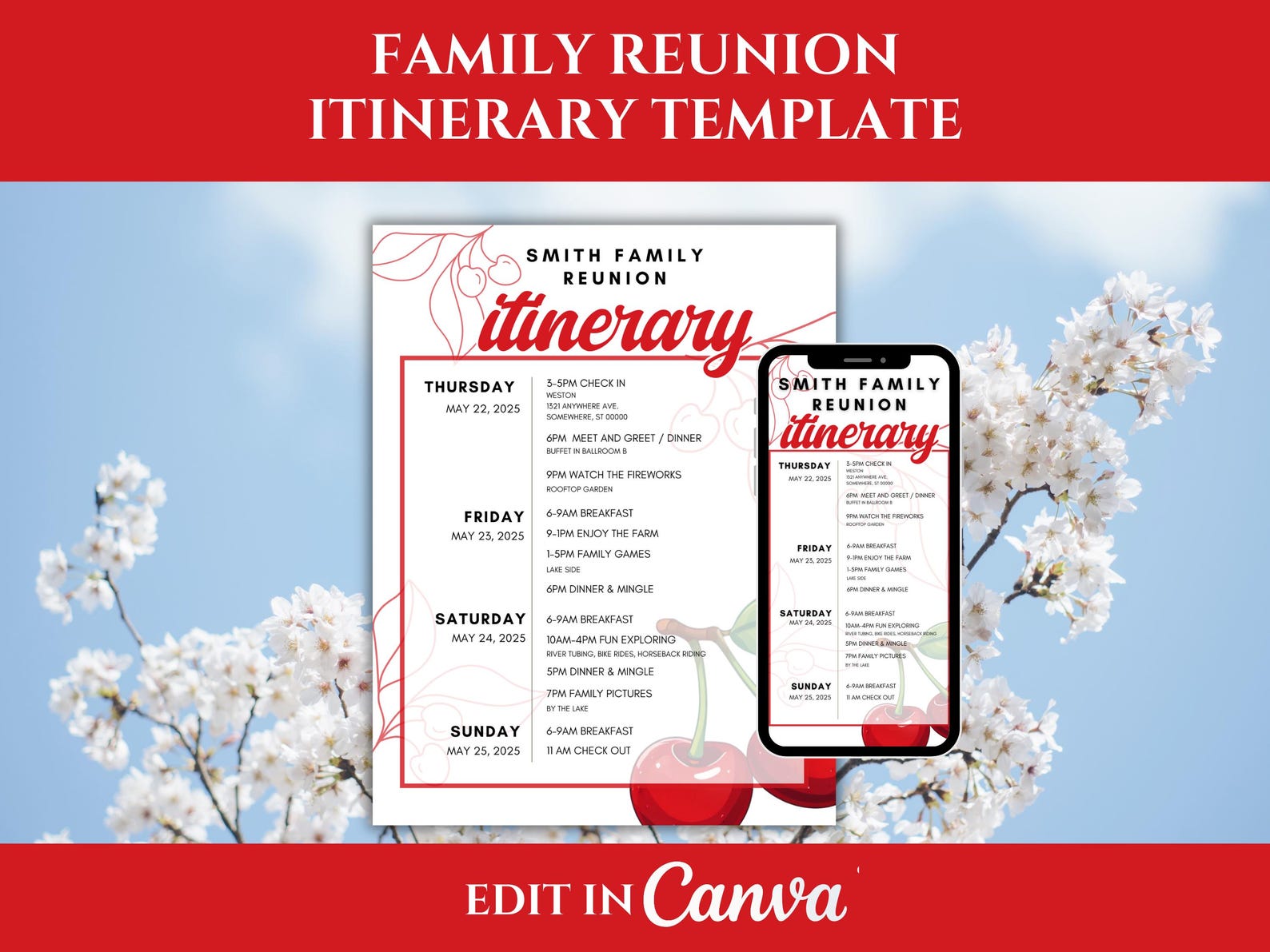 Family Reunion Itinerary Template for Printable Family Itinerary for ...