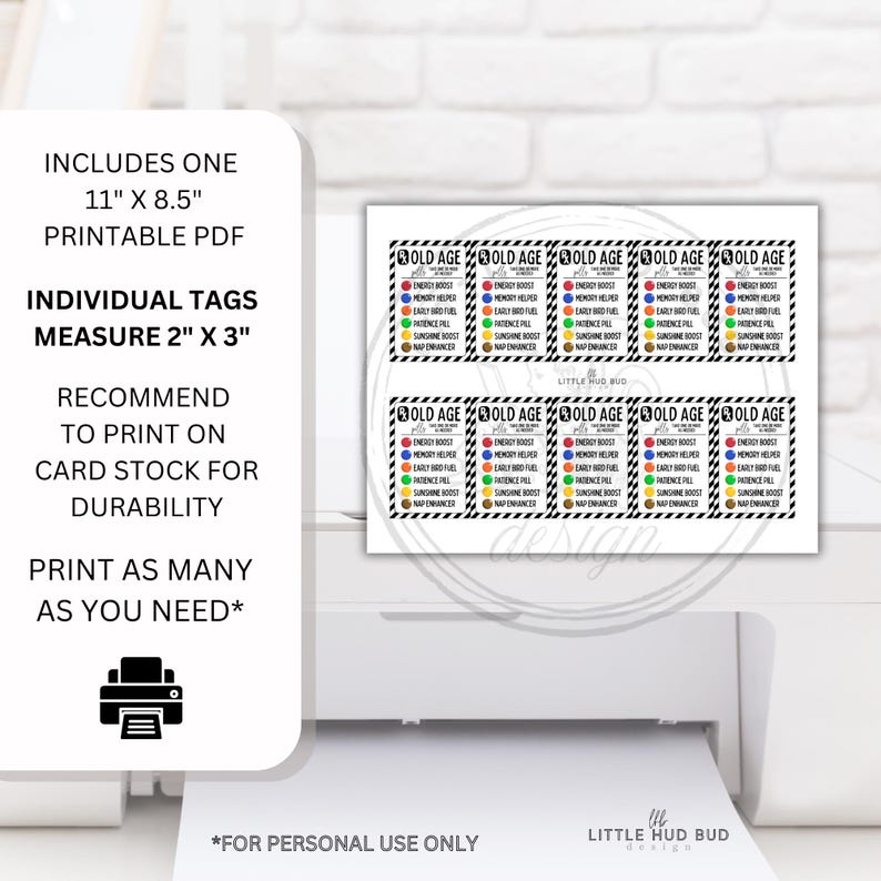 Printable Old Age Candy Pill Gift Tags for Over the Hill Gag Gift Tag ...