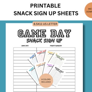 Printable Snack Sign up Sheet for Game Day Snack Sign up Sheet for ...