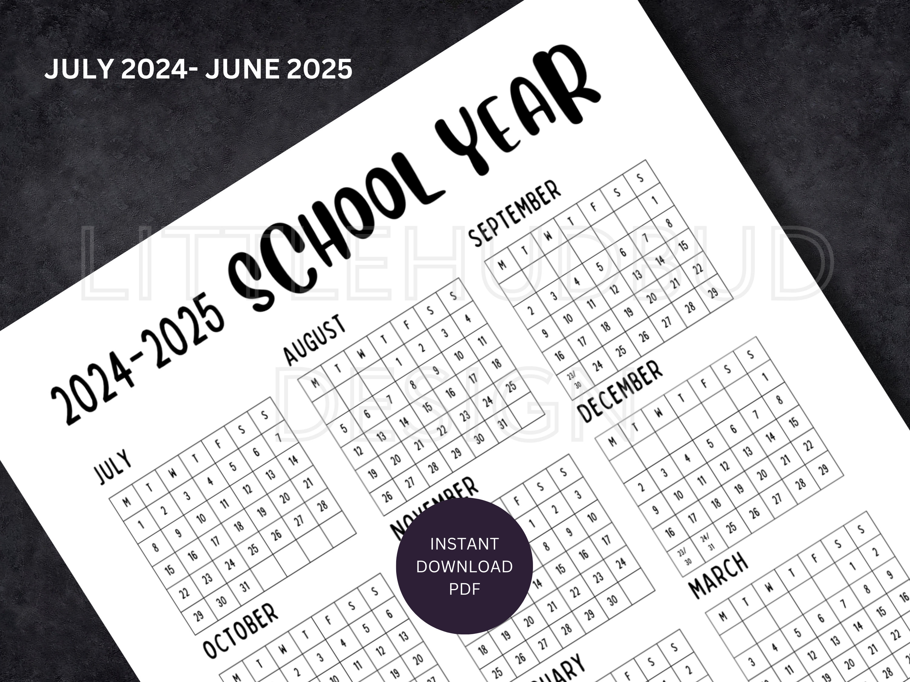 Academic Year Calendar 2024-2025 Homeschool Year at a Glance Printable ...