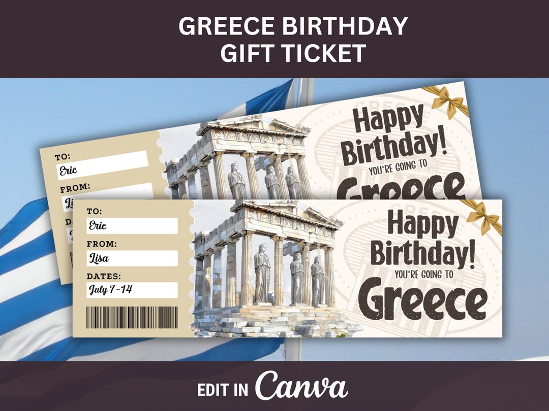 Greece Birthday Surprise Trip Ticket for Birthday Gift to Greece ...