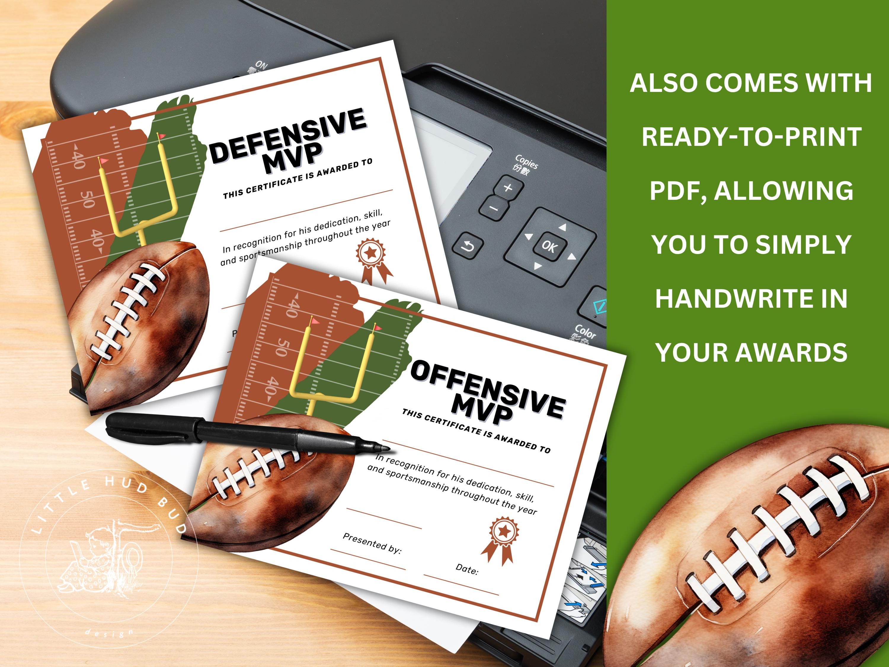 FOOTBALL TEAM AWARD Certificates for Football Banquet Awards for ...