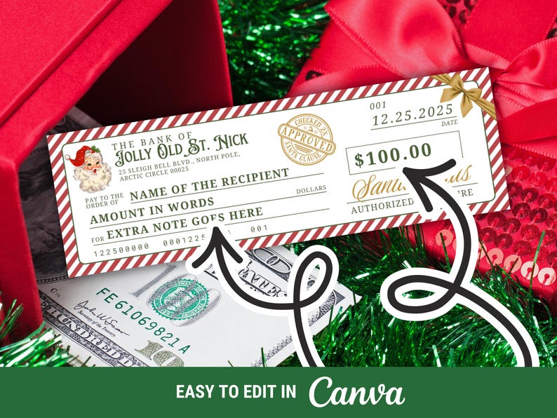 Editable Santa Cheque Template for Printable Christmas Cheque From ...
