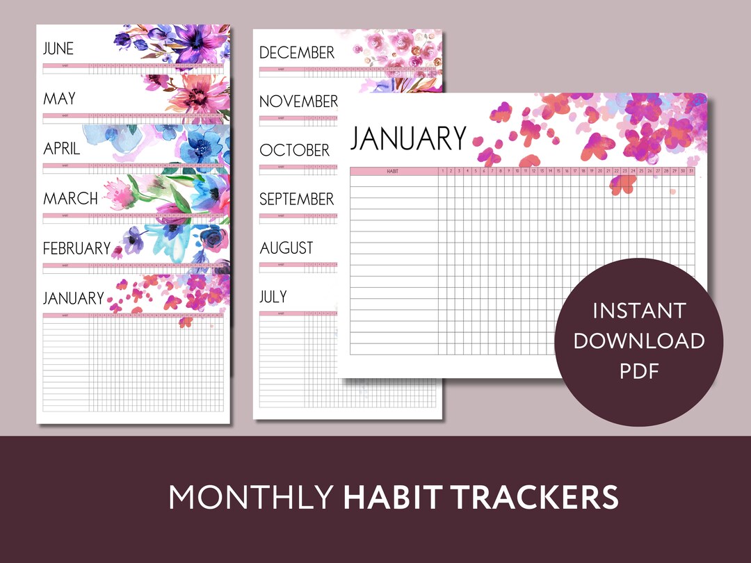 Monthly Habit Tracker Printable Daily Habit Tracker Printable Yearly ...