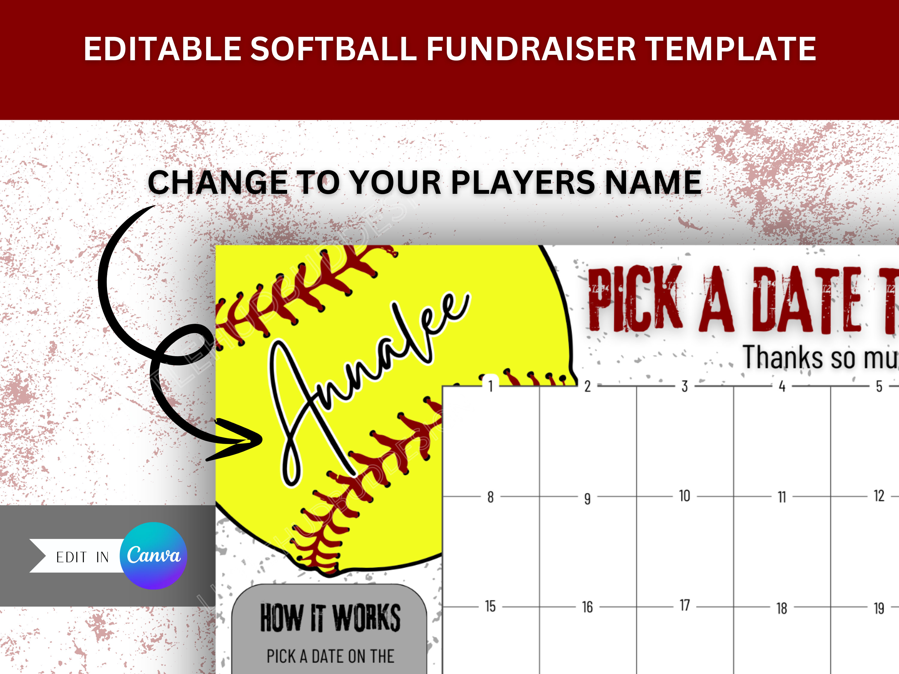 Editable Softball Calendar Fundraiser for Softball Pick a Date to ...