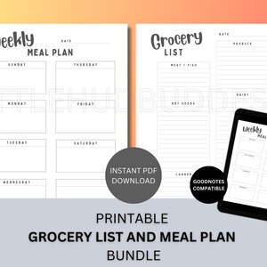 Grocery List and Weekly Meal Planner Printable Template for Weekly Menu ...