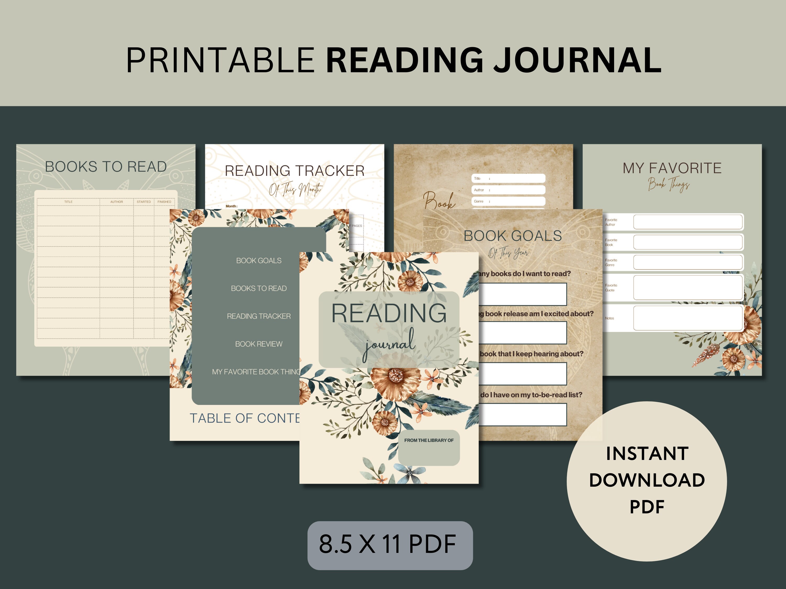 Reading Journal Printable, Book Review Journal, Book Lover Gift Under ...