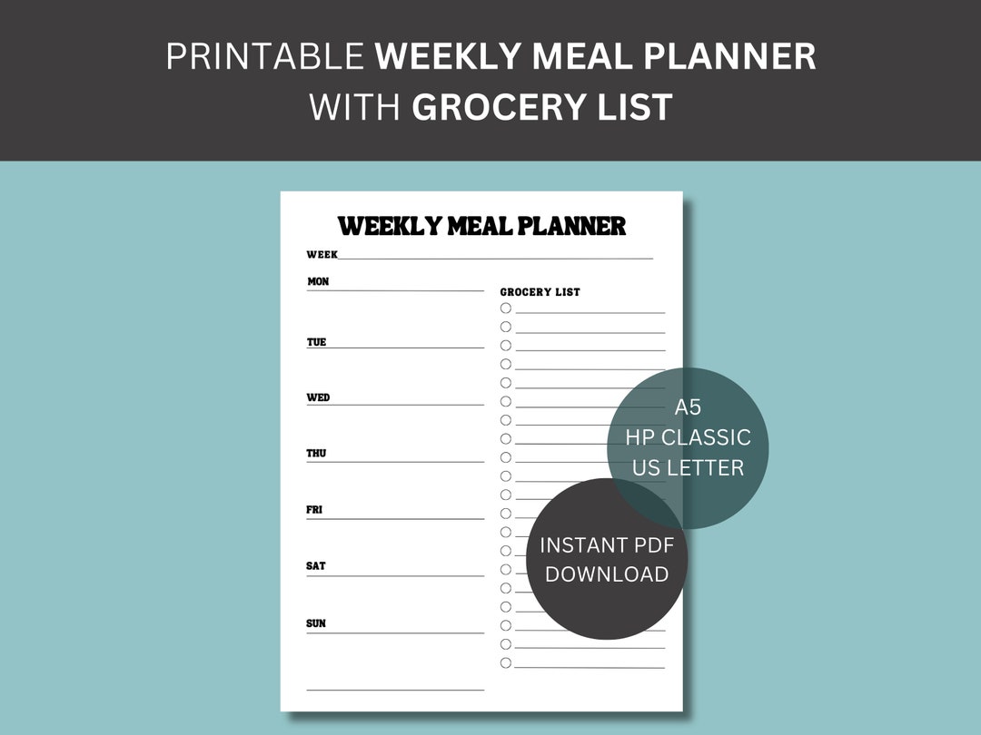 Weekly Meal Plan and Grocery List Printable Meal Plan Summer Meal ...