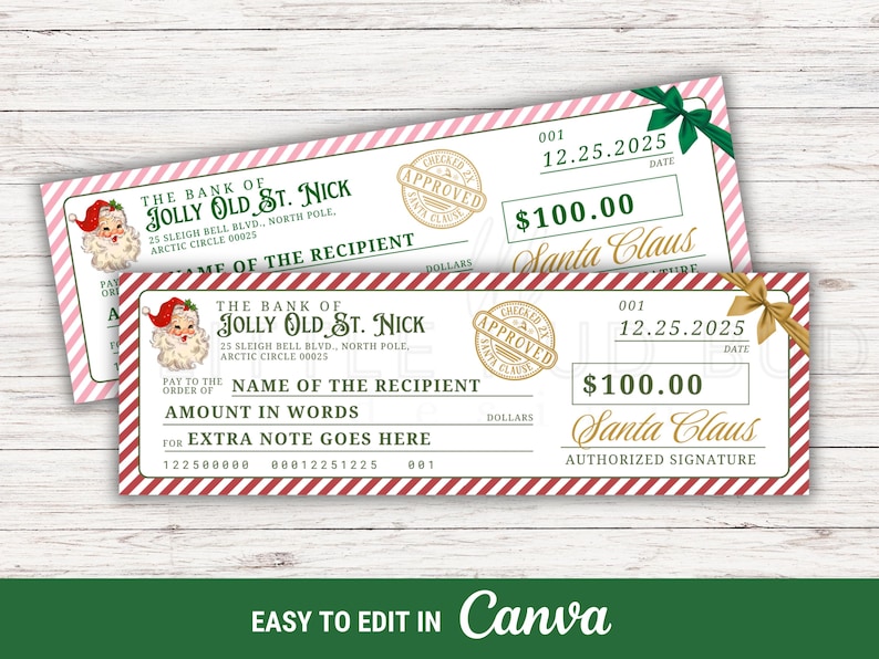 Editable Santa Cheque Template for Printable Christmas Cheque From ...