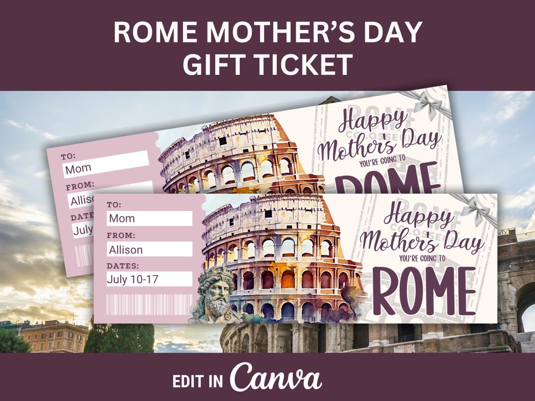 Rome Surprise Trip Ticket Mother's Day Gift to Rome Italy Vacation Gift ...
