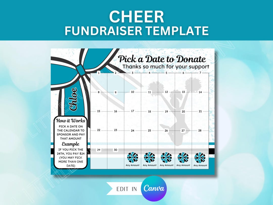 Editable Cheerleading Calendar Fundraiser for Cheer Pick a Date to ...
