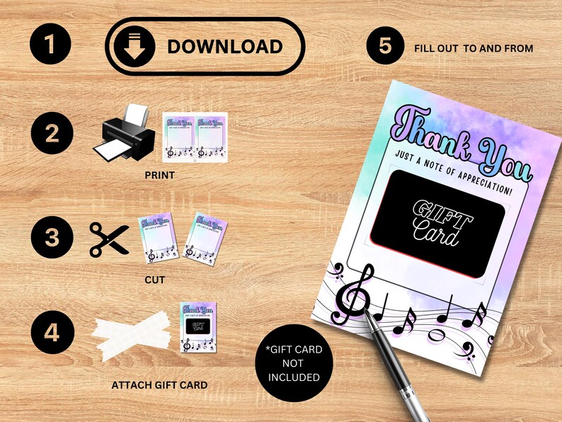 Printable Thank You Card for Music Teacher Gift Card Holder for Choir ...
